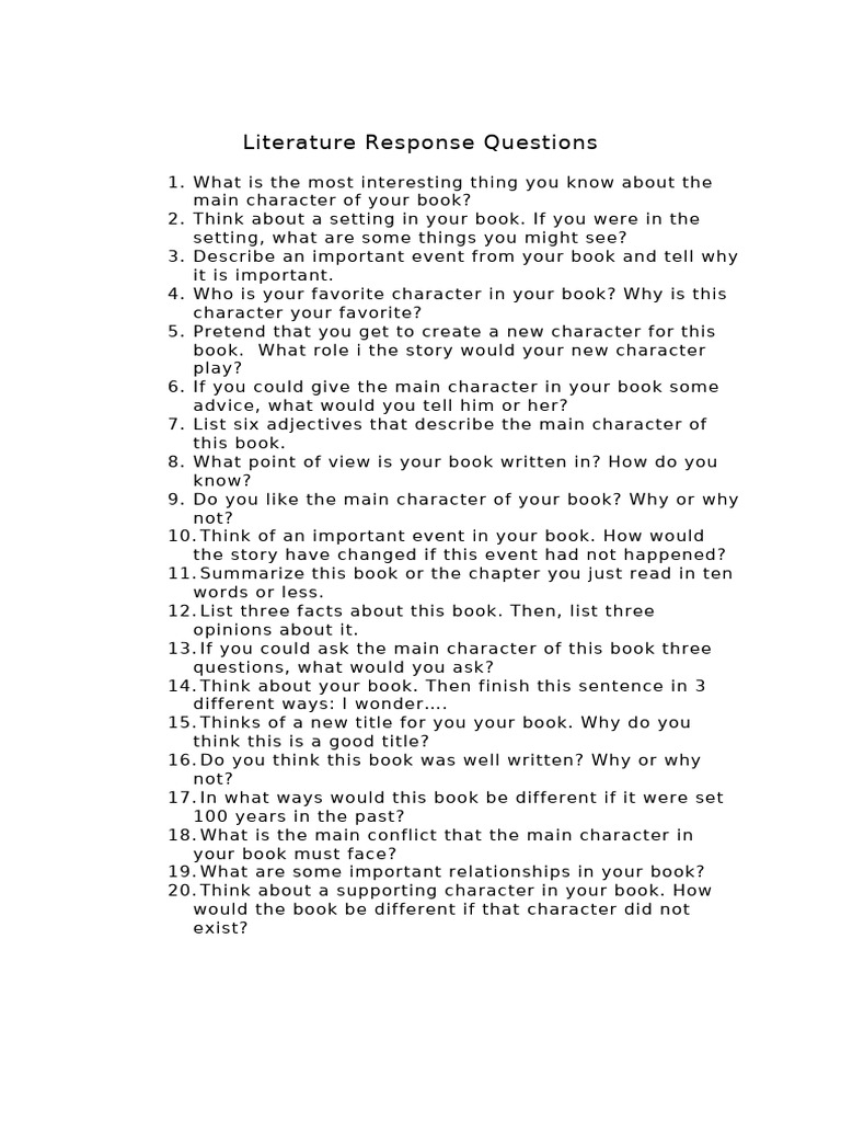 Literature Response Questions | PDF