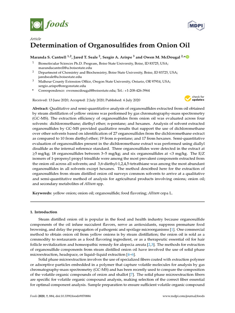 Determination of Organosulfides From Onion Oil | PDF | Laboratory ...