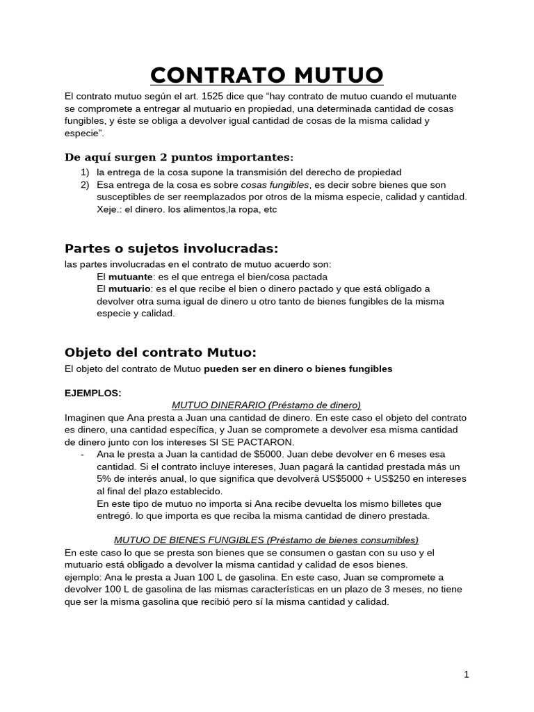 Contrato Mutuo | PDF | Pagos | Derecho empresarial