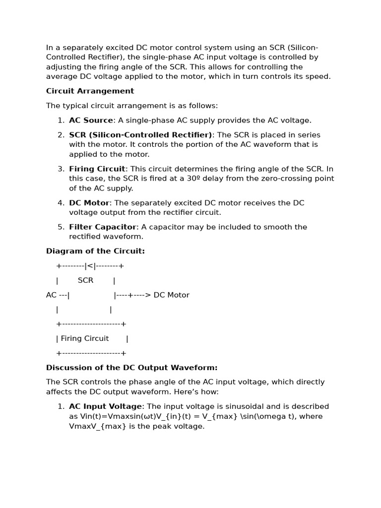 In A Separately Excited DC Motor Control System Using An SCR | PDF ...