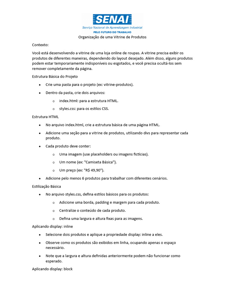 15 - Atividade CSS, Display Inline, Block, Inline-Block | PDF | Html | Informática