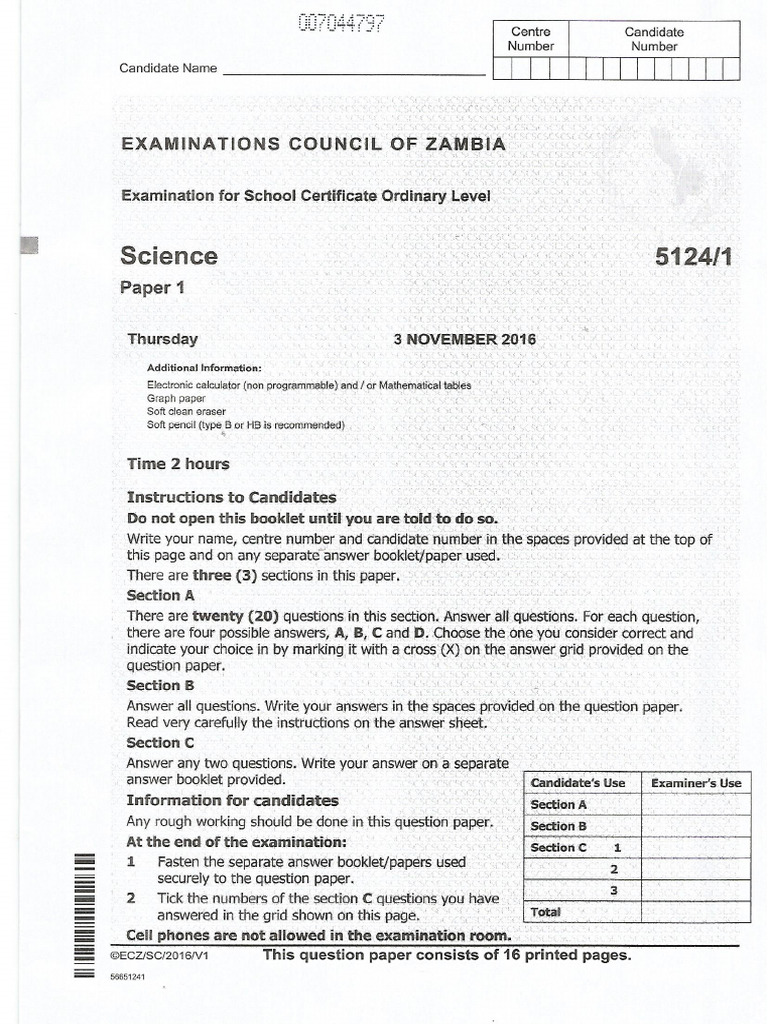 Science Paper 1 2016 | PDF