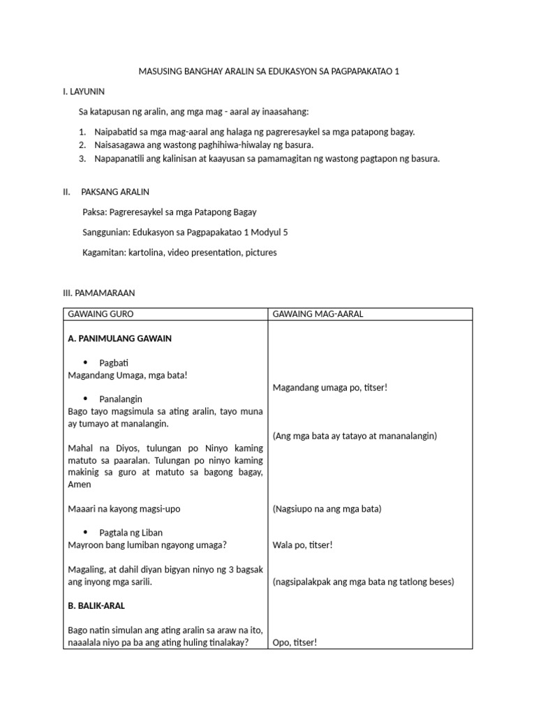 Lesson Plan in Esp - 122454 | PDF