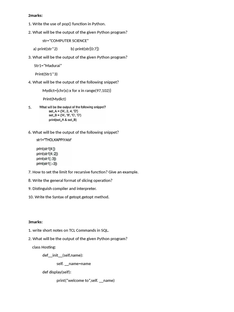 12th Computer Science Python Questions | PDF