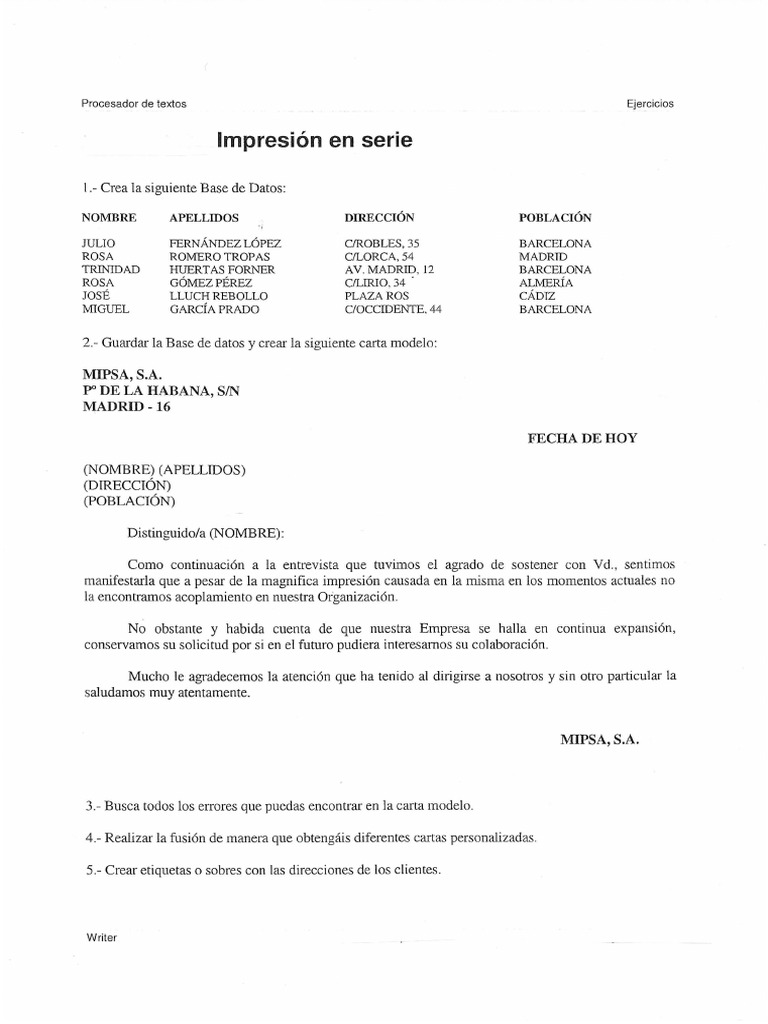 Práctica 33 Combinar Correspondencia II | PDF