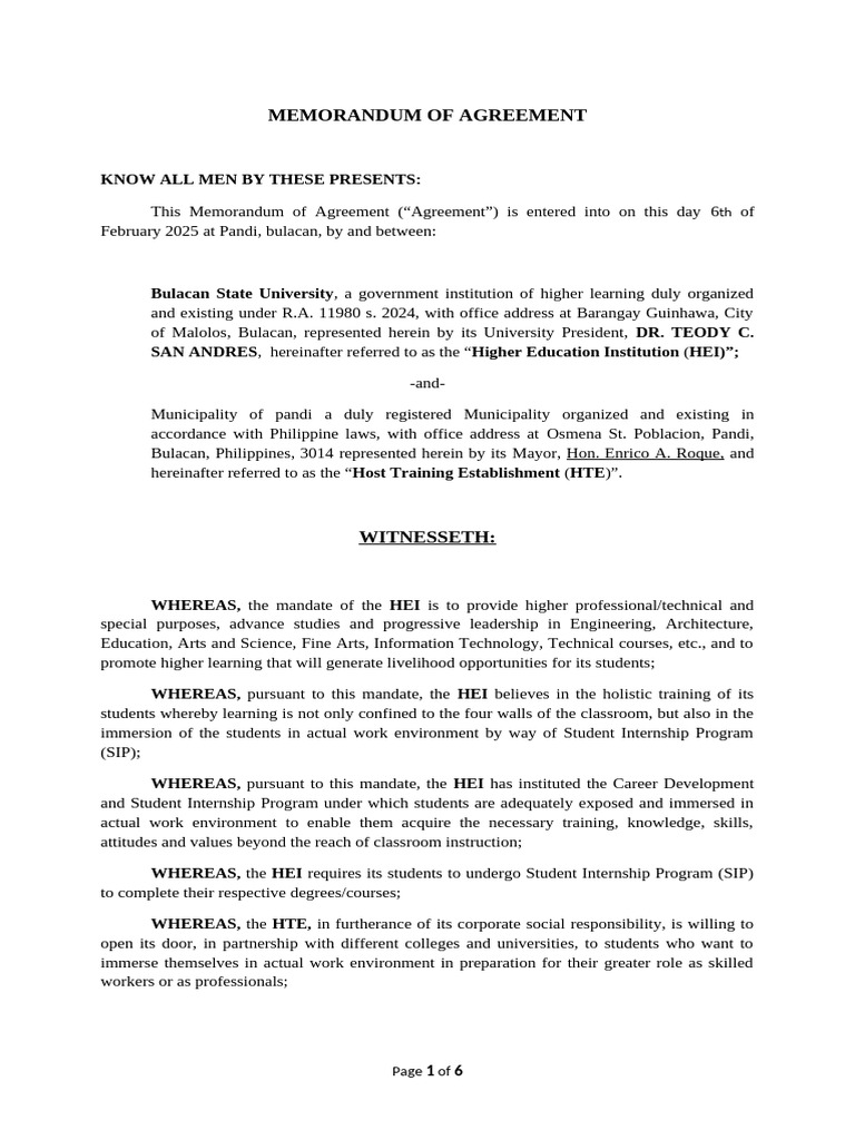 MOA - Student Internship Program (Updated) | PDF | Indemnity | Justice