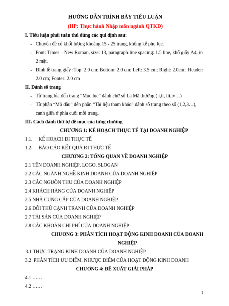 Hướng dẫn trình bài tiểu luận - Thực hành NMN QTKD (1) | PDF