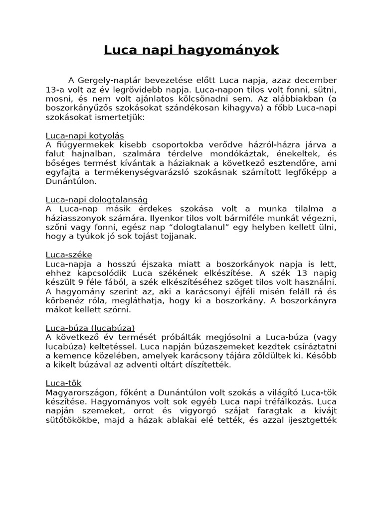 Luca Napi Hagyományok | PDF