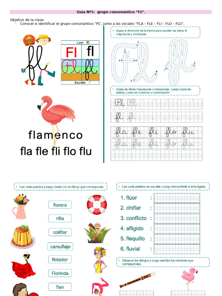 Guía Nº9 grupo consonantico FLA - FLE - FLI - FLO - FLU | PDF