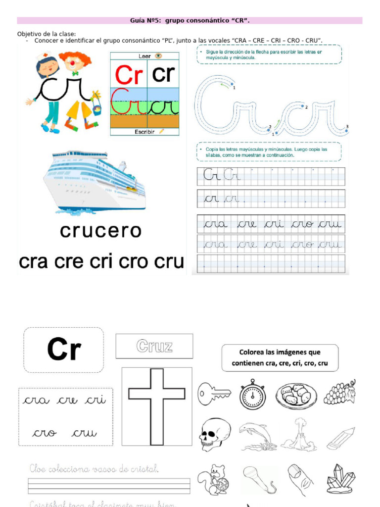 Guía Nº8 Grupo Consonantico CRA - CRE - CRI - CRO - CRU | PDF