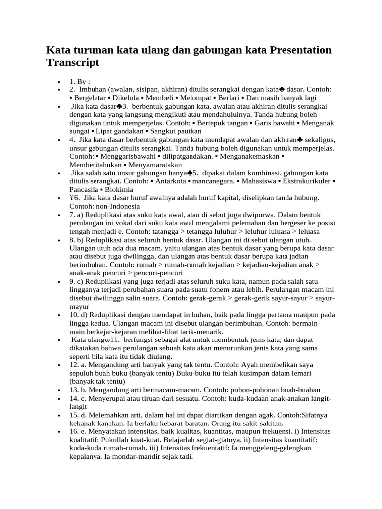 Kata Turunan Kata Ulang Dan Gabungan Kata Presentation Transcript | PDF