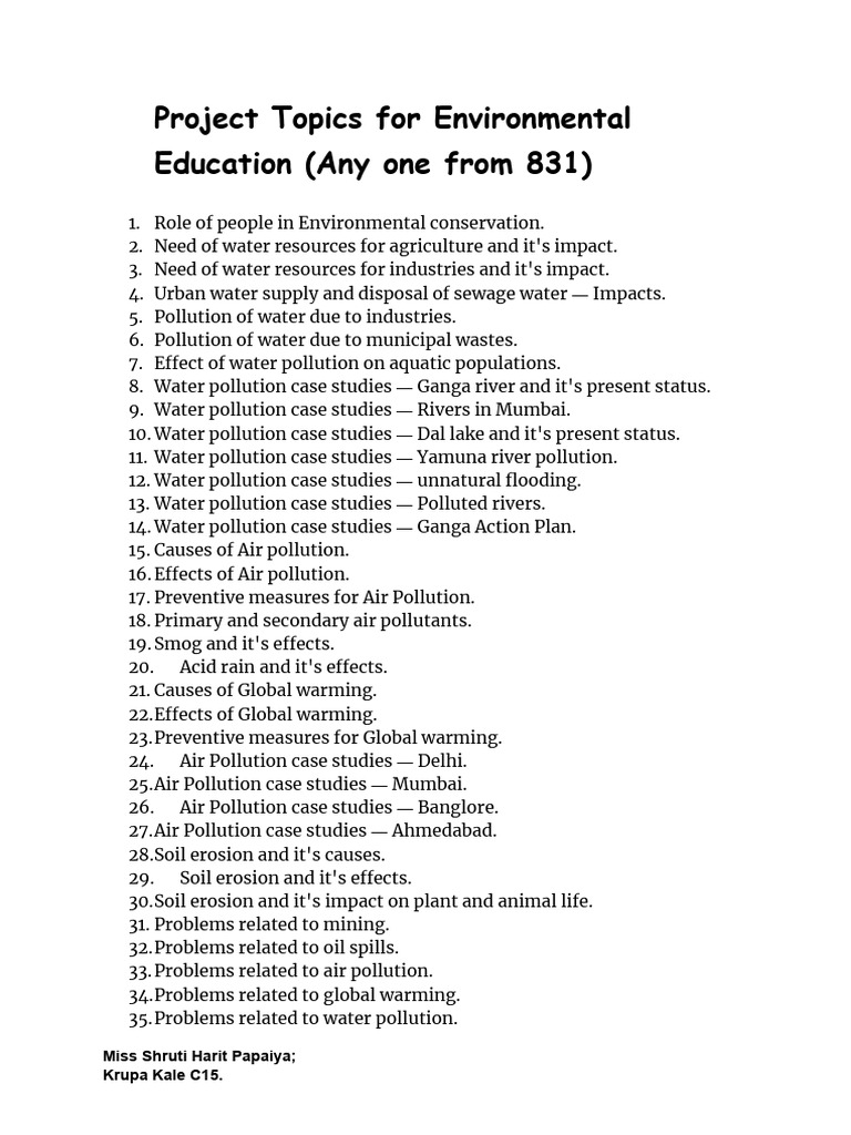 Environmental Education Project Topics | PDF | Water Pollution | Pollution