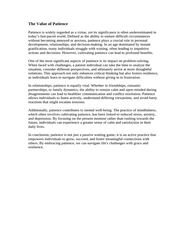 The Value of Patience | PDF