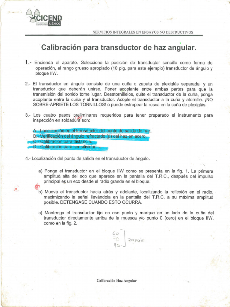 Calibracion para Transductor de Haz Angular. | PDF