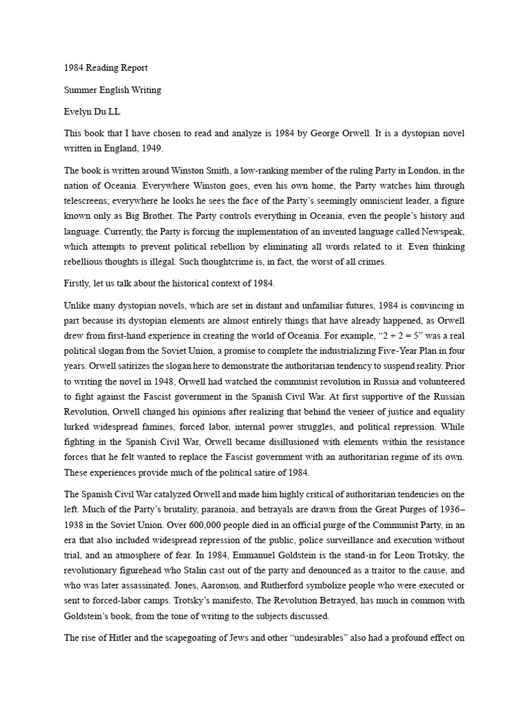 1984 Reading Report | PDF | Dystopia