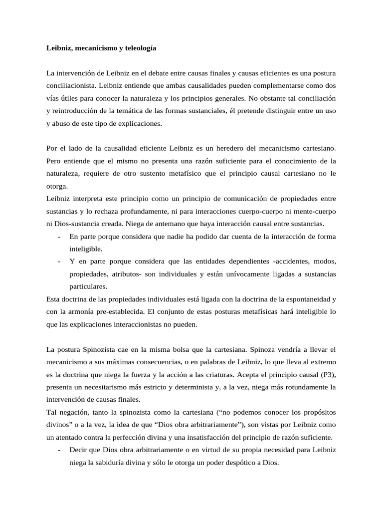 Leibniz: Mecanismo y Teleología en Filosofía | PDF | Gottfried Wilhelm ...