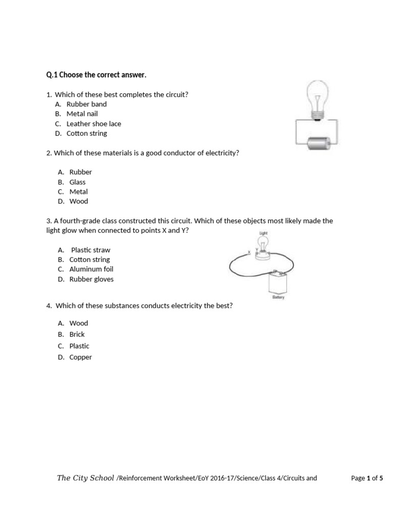 Class 4 Circuits and Conductors Quiz | PDF | Electrical Conductor ...