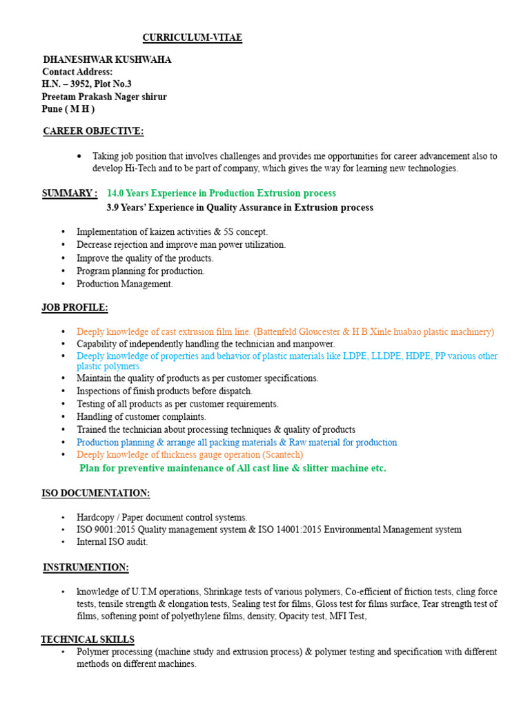 Resume Dhaneshwar Kushwaha PDF | PDF | Mechanical Engineering | Materials