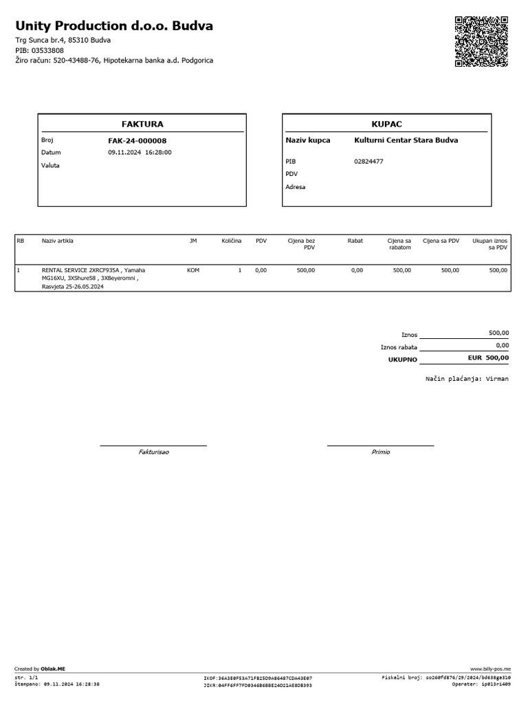 Faktura Br. 8. KUD BUDVApdf | PDF