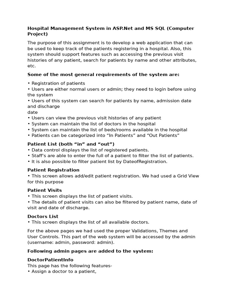 Hospital Management System | PDF