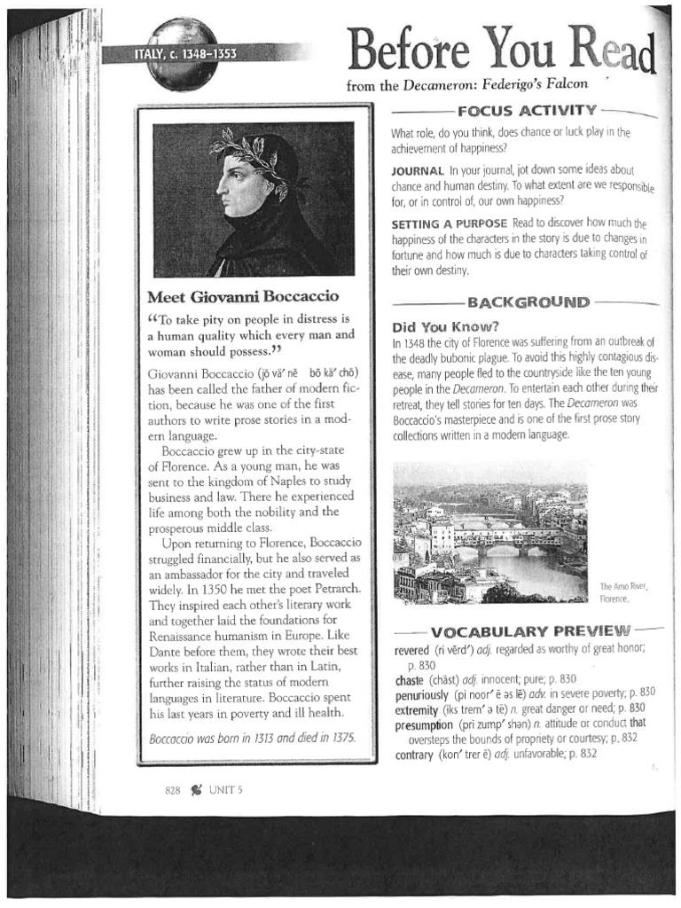 Meet Giovanni Boccaccio ~ from the Decameron Federigo's Falcon | PDF