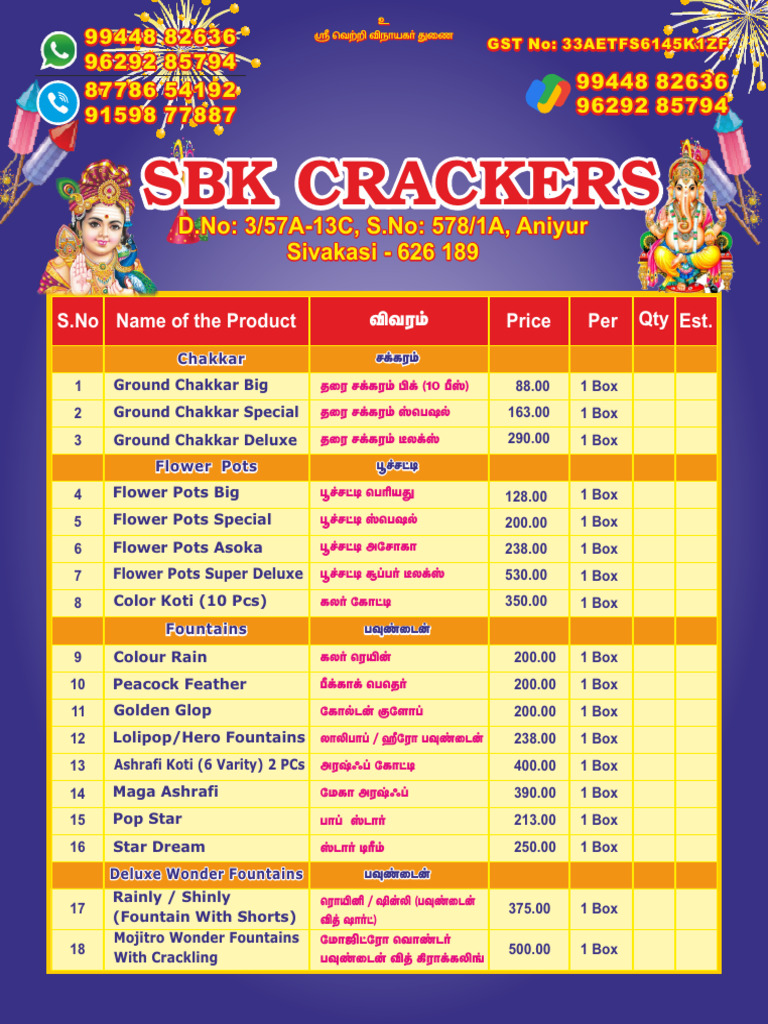 Sivakasi Crackers Price List 2023 | PDF