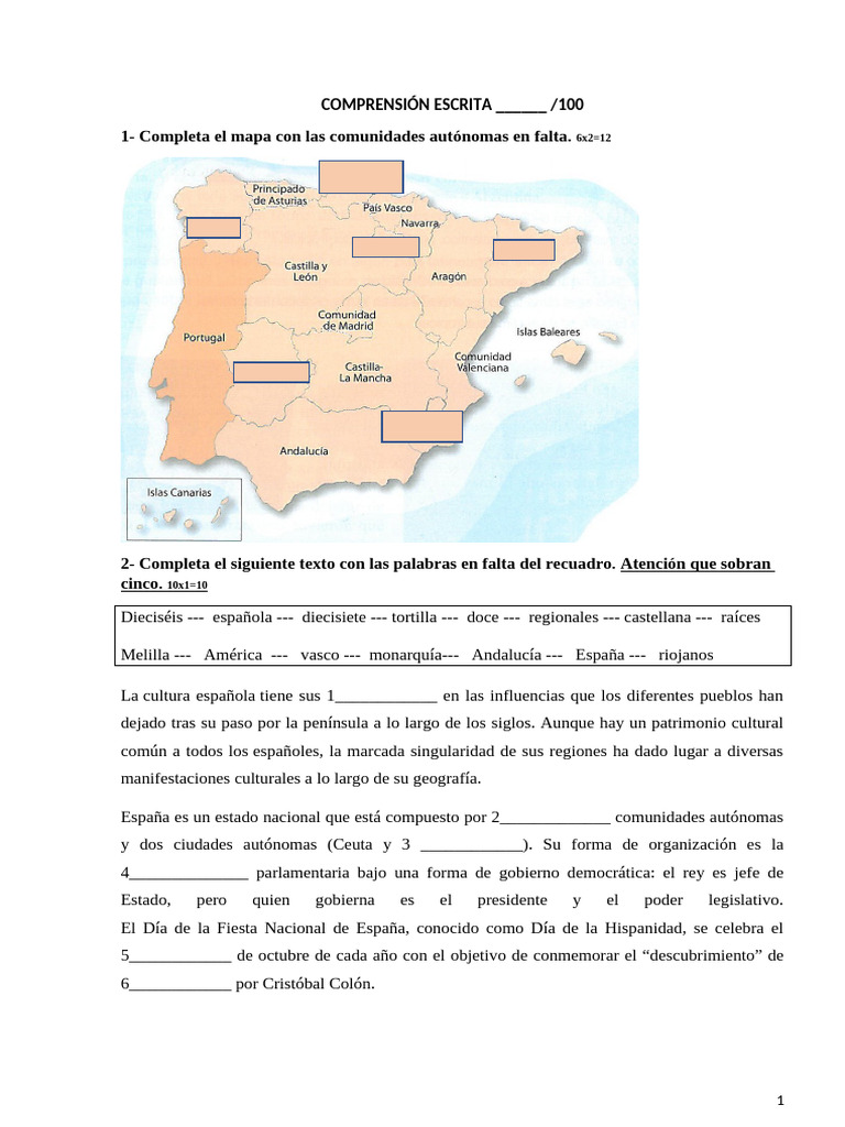 Comprensión Lectora | PDF | España | Cocina española
