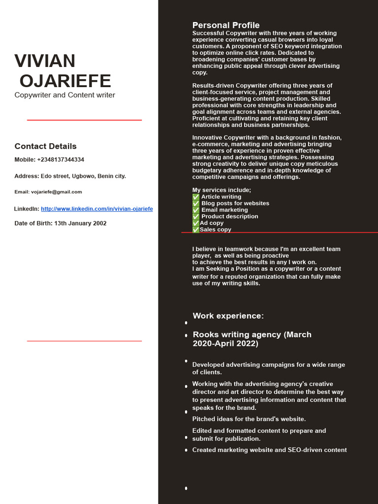 Updated CV | PDF | Copywriting | Advertising