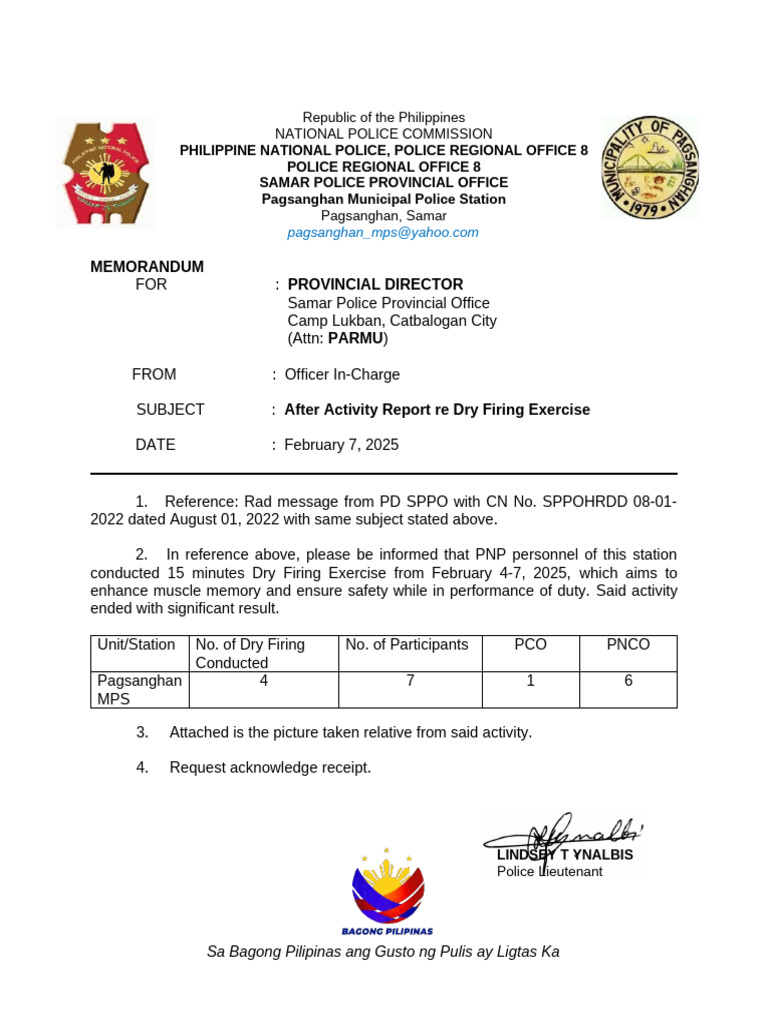 AAR Re Dry Firing Exercise | PDF