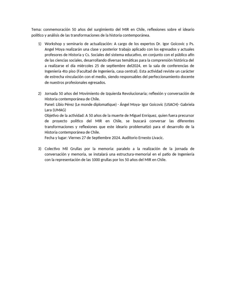 50 Años del MIR en Chile: Reflexiones Históricas | PDF