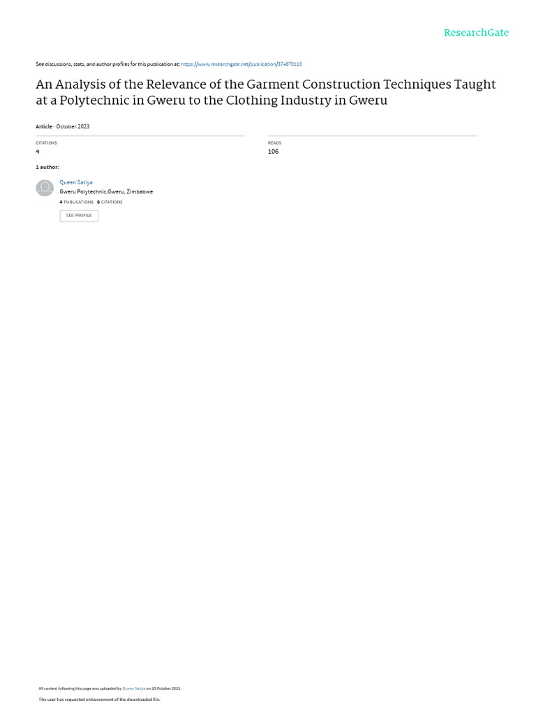 An Analysis of The Relevance of The Garment Construction Techniques ...