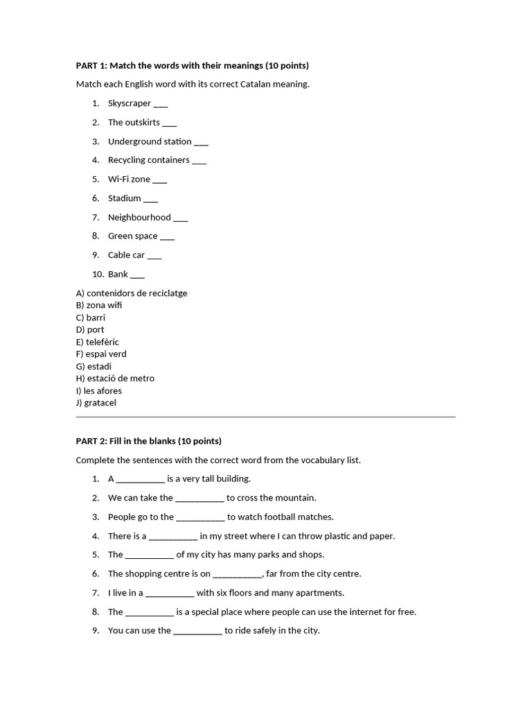 Kids Can Unit 4 Vocabulary Test | PDF