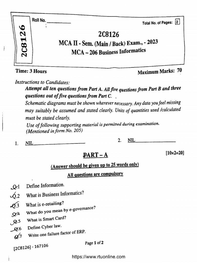 Mca 2 Sem Business Informatics 2c8126 2023 | PDF | Computing | Business