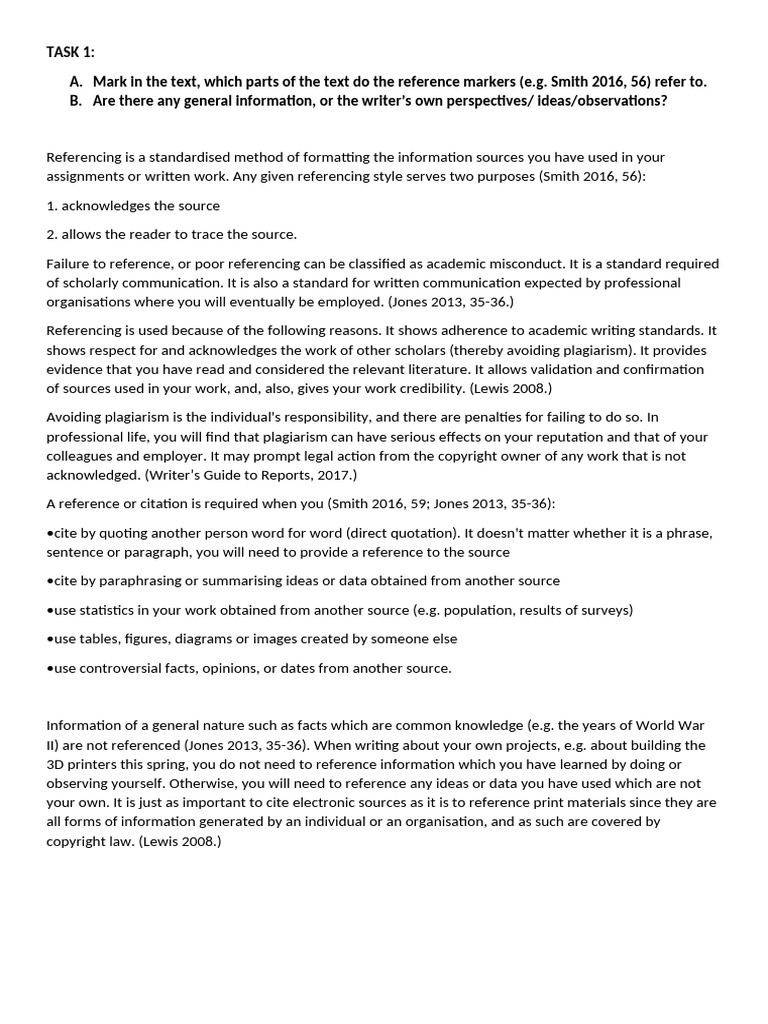 Task 1 Citation Exercise and Key v2025 - Corrected | PDF | Plagiarism | Citation