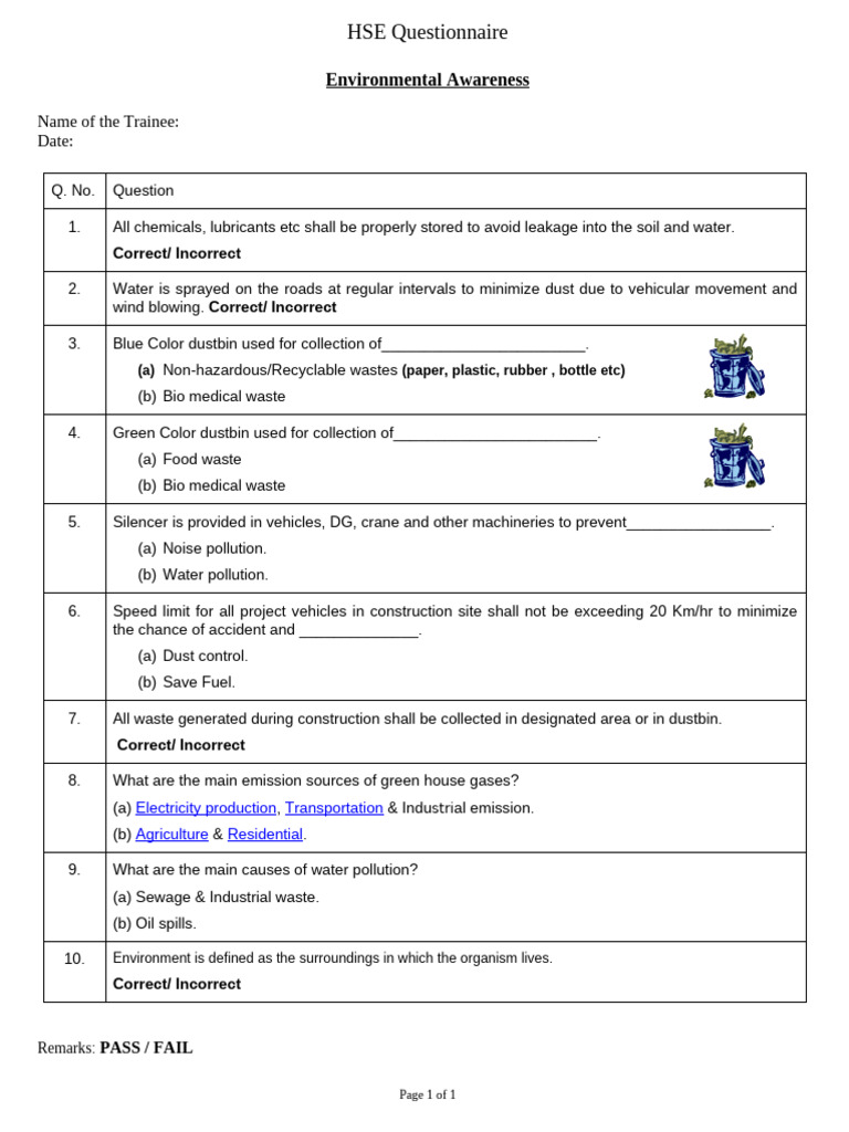 Questionnaire - Environmental Awareness | PDF