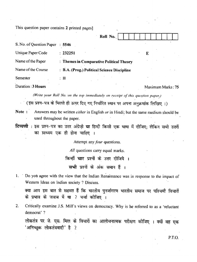 B.A (Prog) Political Science Discipline Themes in Comparative Political ...