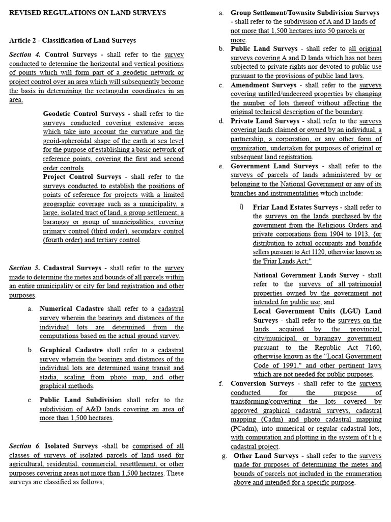 Revised Regulations On Land Surveys | PDF | Surveying | Geographic Data ...
