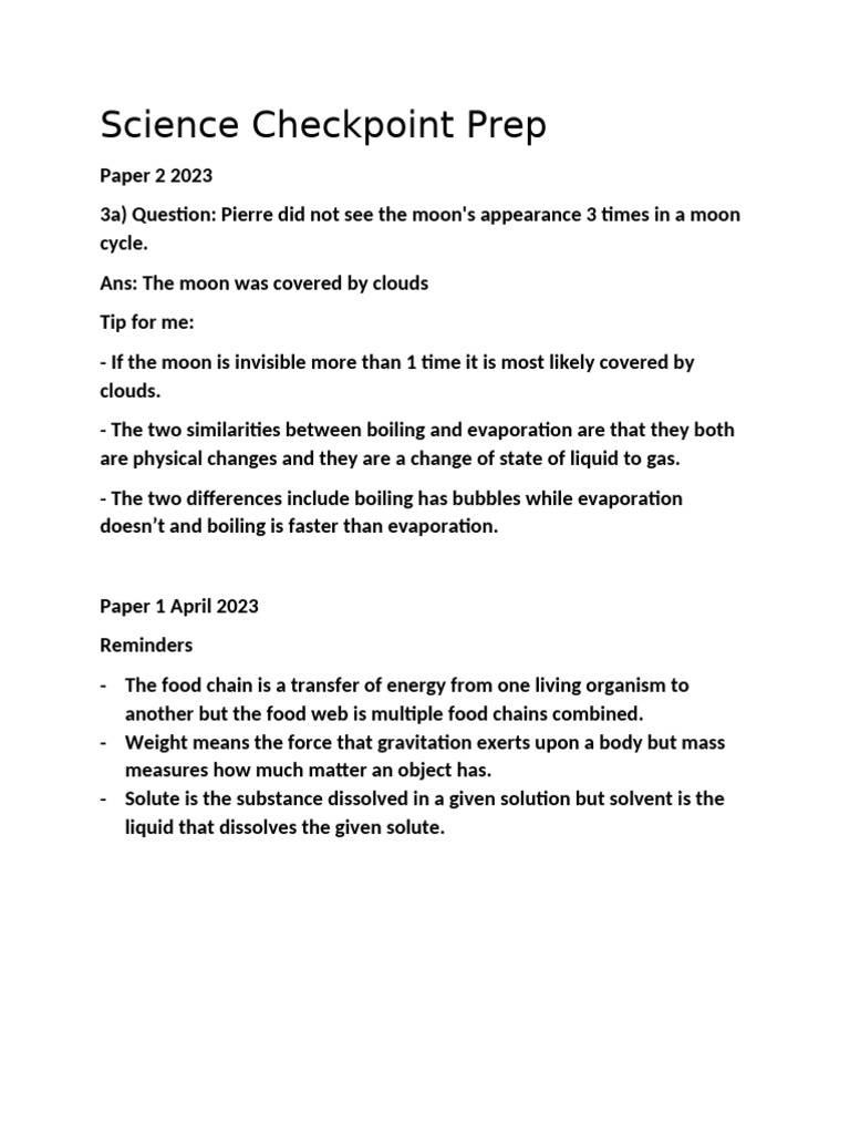 Science Checkpoint Prep | PDF