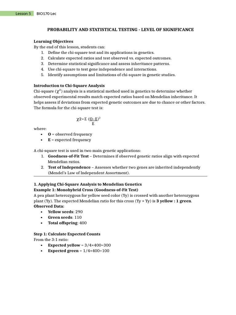 Chi-Square Analysis in Genetics | PDF | Chi Squared Test | Genetics