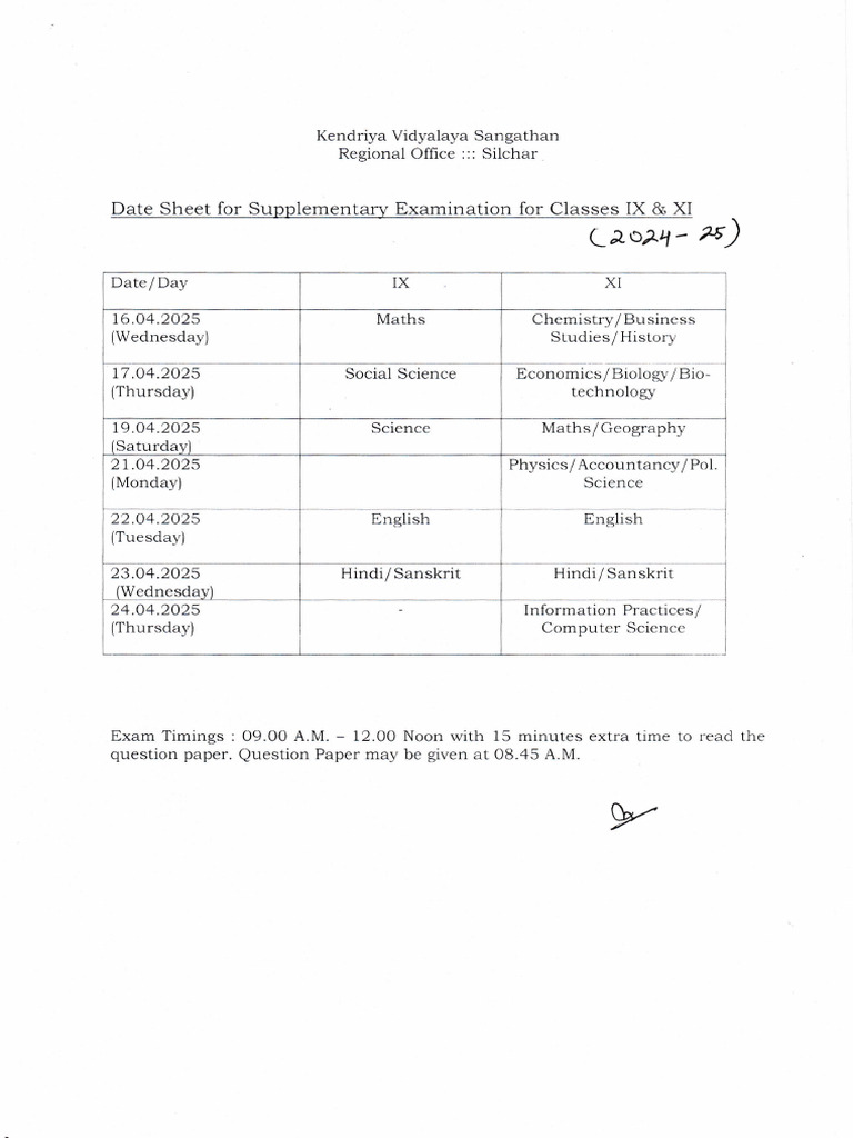 Date Sheet For Supplementary Exam | PDF