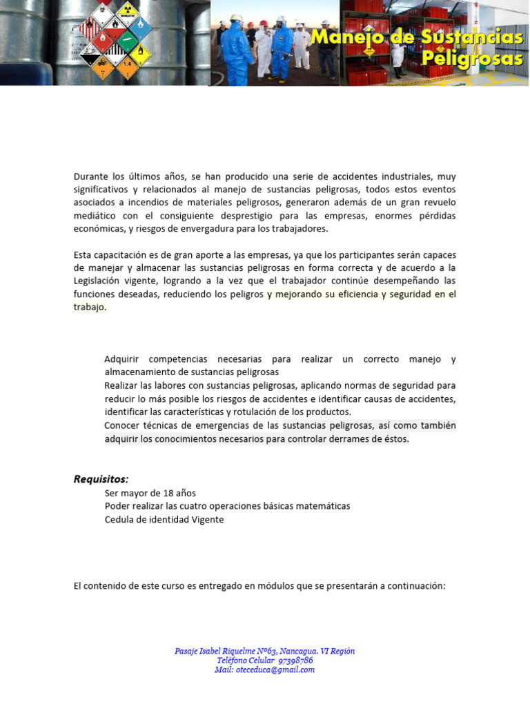 Programa Manejo de Sustancias Peligrosas | PDF