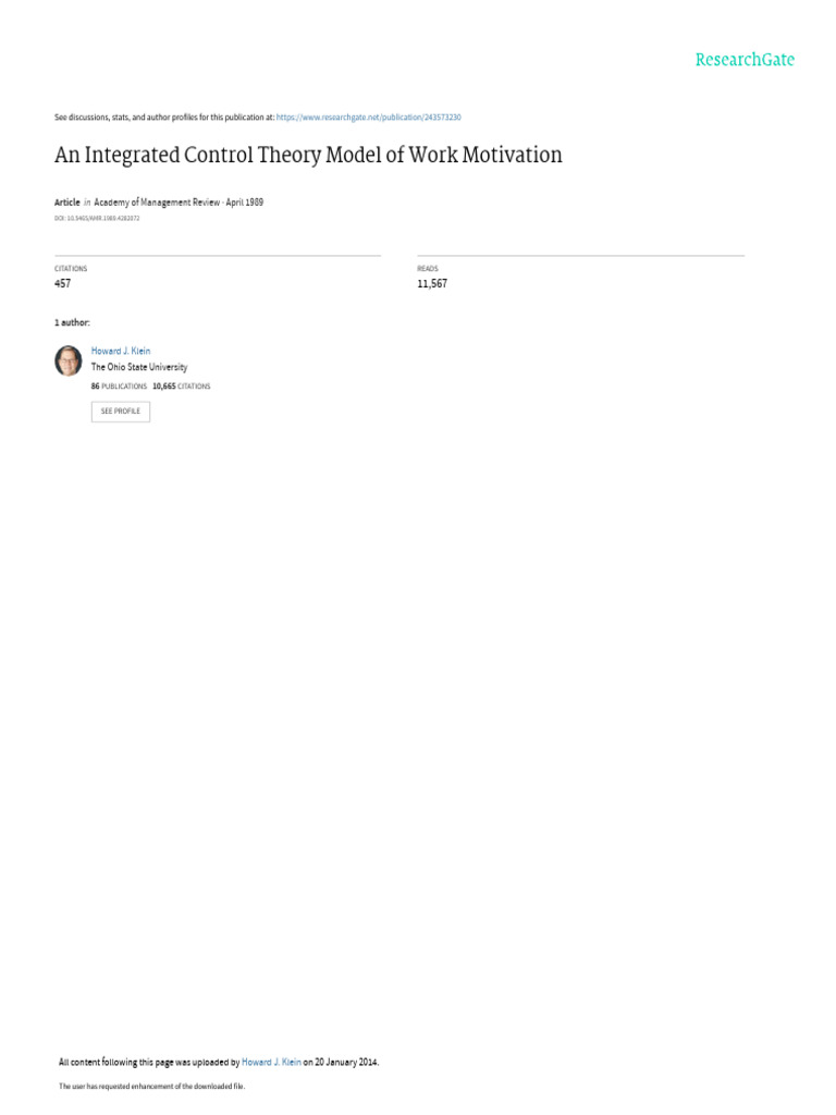 An Integrated Control Theory Model of Work Motivat | PDF