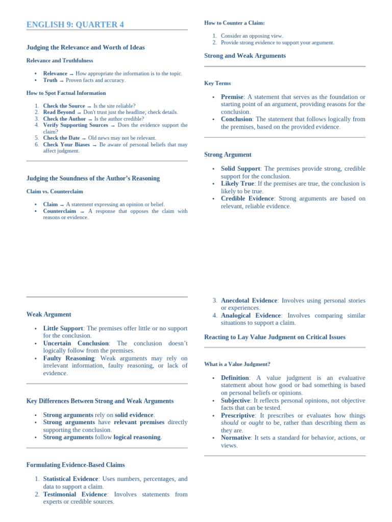 English 9 Quarter 4 | PDF | Argument | Evidence