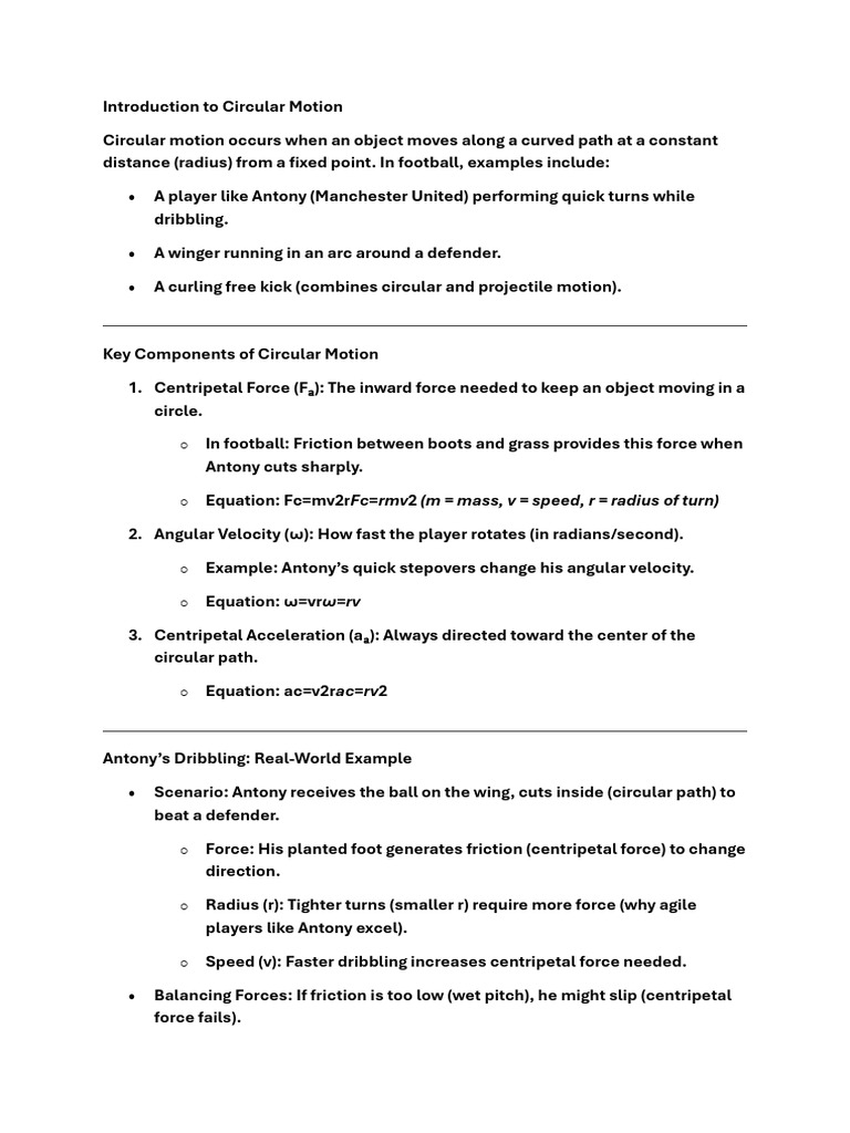 Understanding Circular Motion in Football | PDF