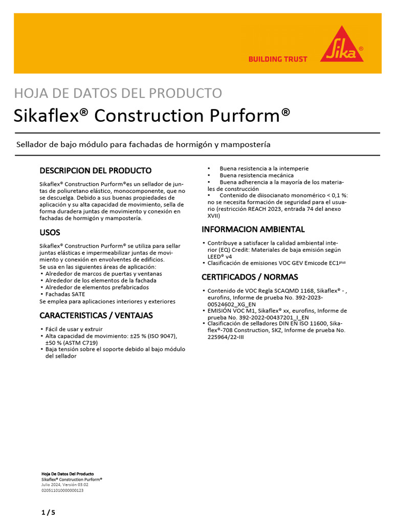 Sikaflex Constructionpurform | PDF | Hormigón | Pintar