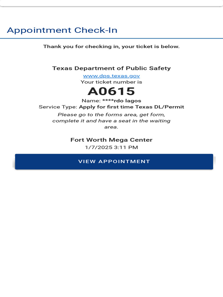 Texas DPS Appointment Check-In | PDF
