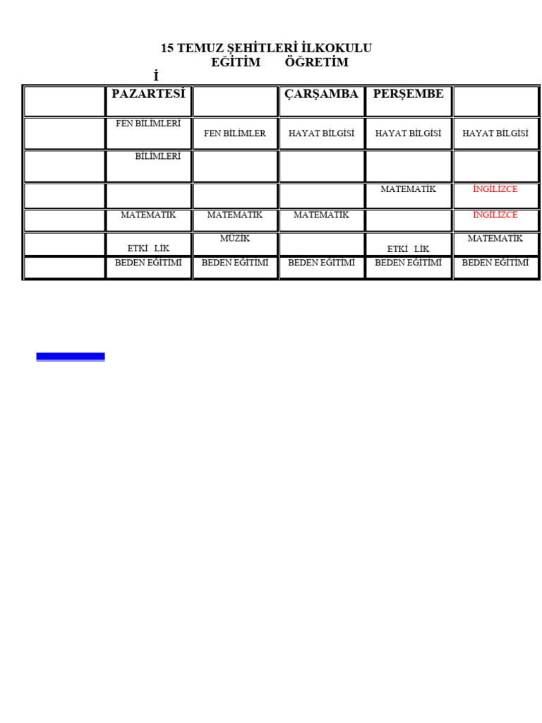 DERS PROGRAMI GÜNCEL | PDF