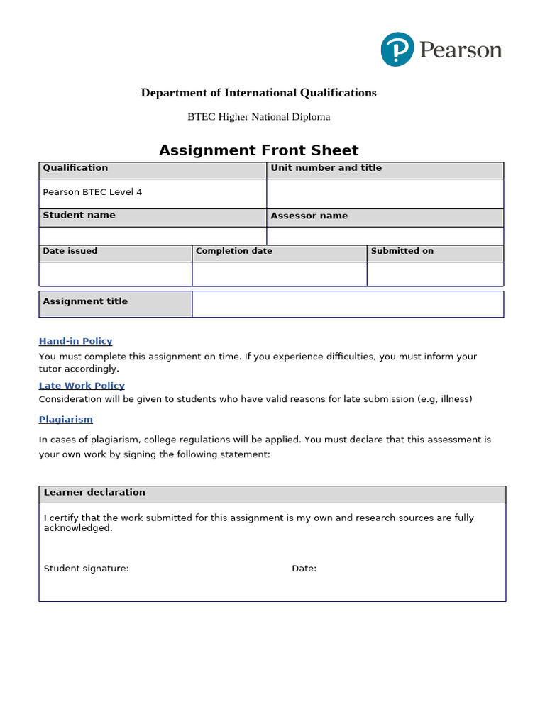 Assignment Front Sheet | PDF