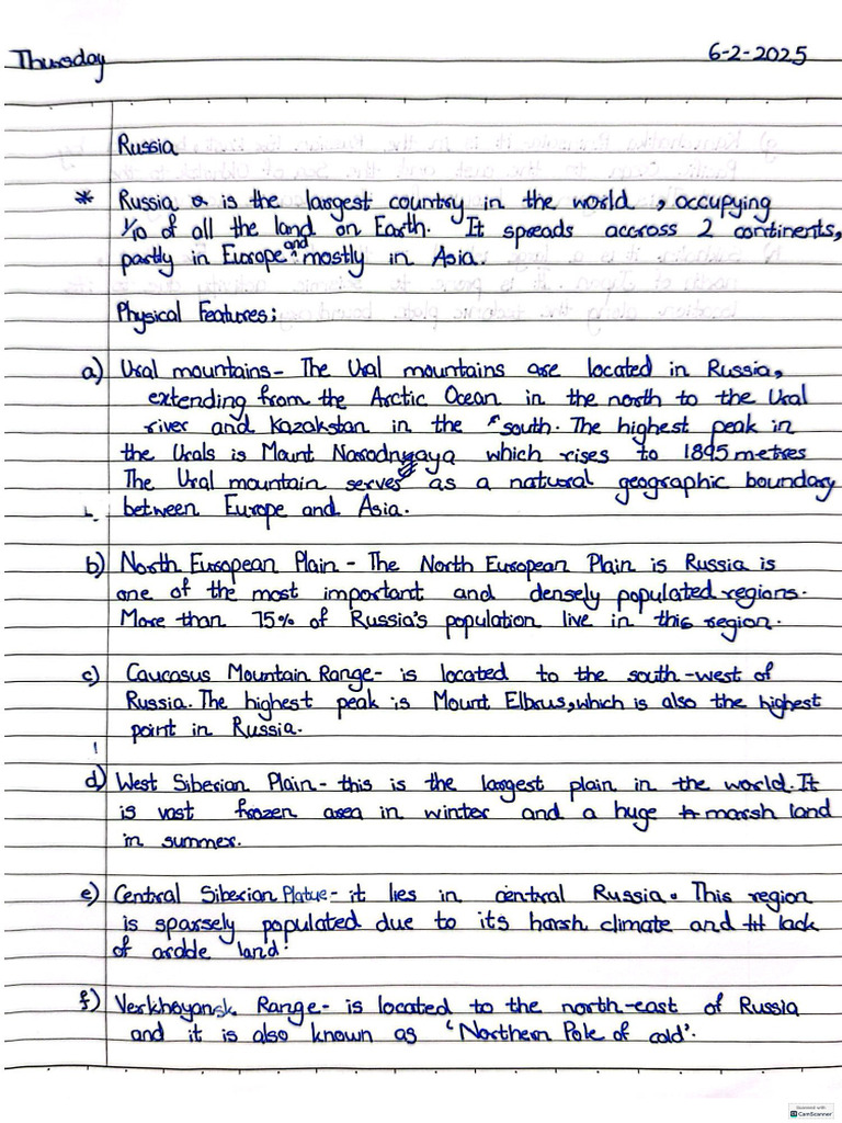 Geography Notes On Russia | PDF