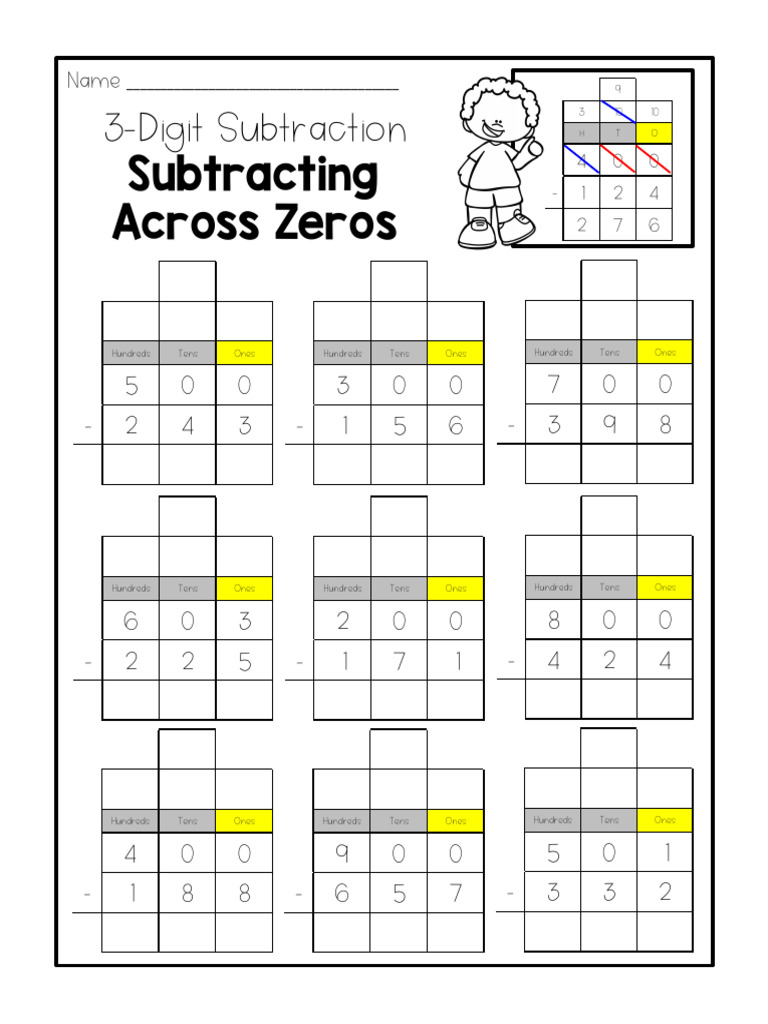 Subtracting Across Zeros: 3-Digit Subtraction | PDF